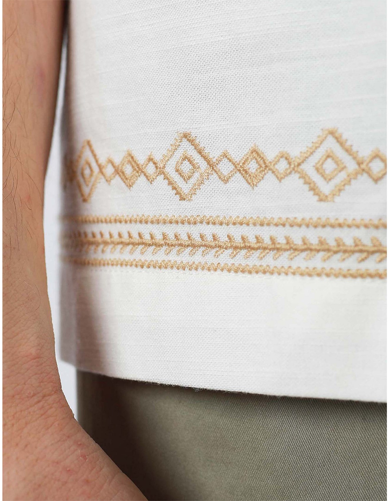 James Harper Short Sleeve Aztec Embroided Cuban Collar Cotton Shirt ...