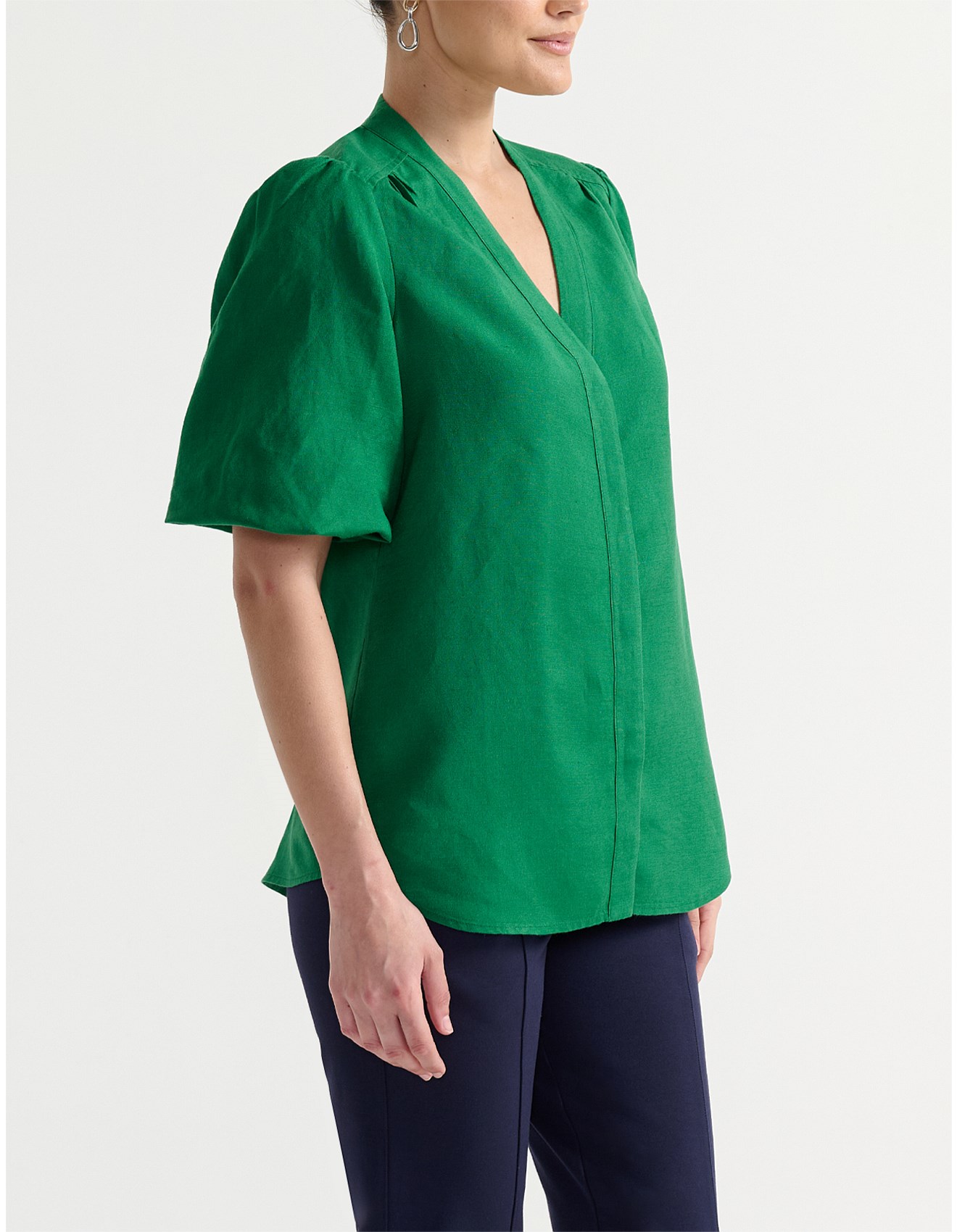 David Jones Collection Balloon Sleeve V Neck Top | David Jones