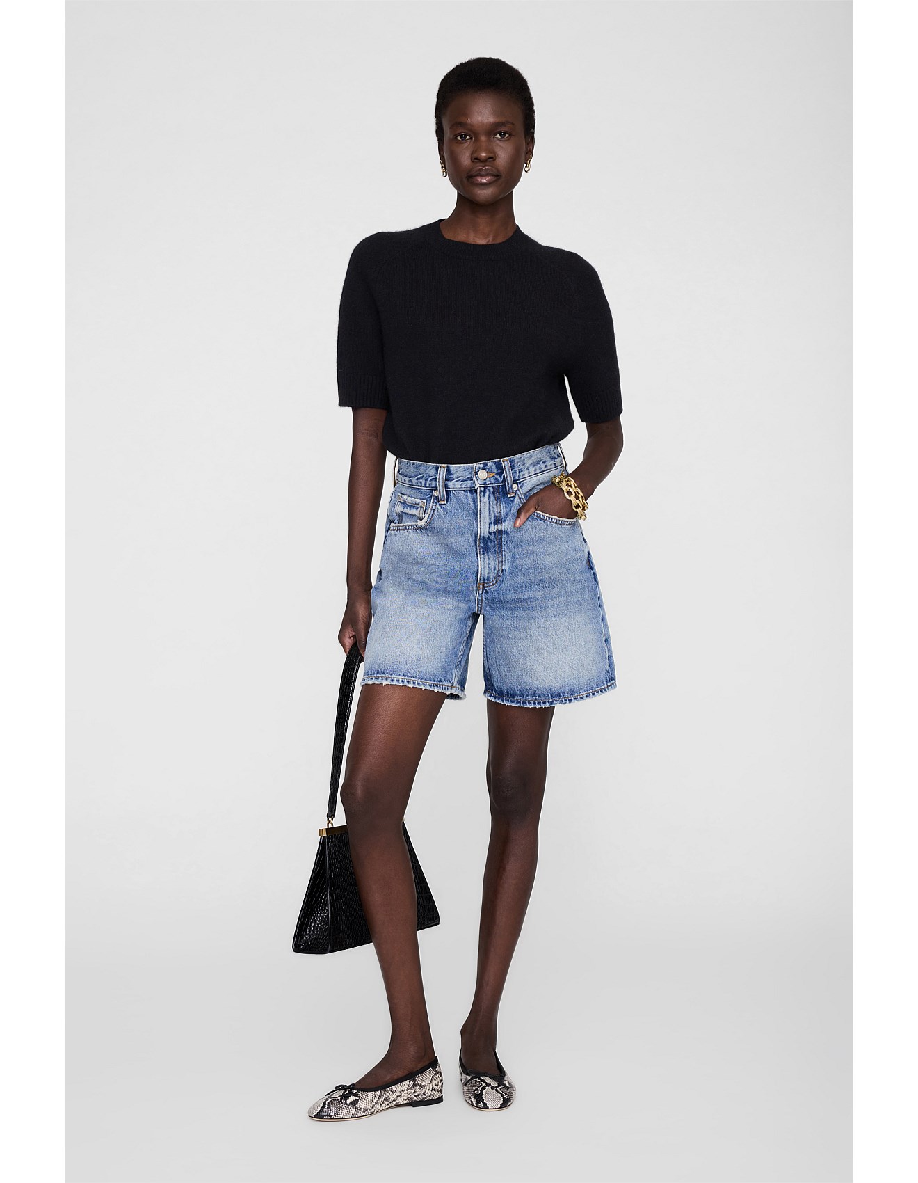 Anine Bing Heath Hi Rise Denim Shorts | David Jones