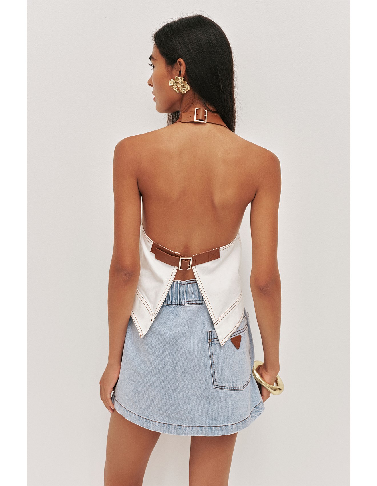 Aje Studio Zella Denim Halter Top | David Jones