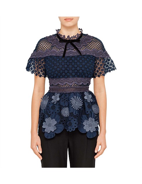 Self-portrait 3d Floral Mesh Panelled Top | David Jones