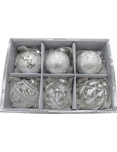 Christmas Shop Bbox-glass Bauble 6pce Box White | David Jones