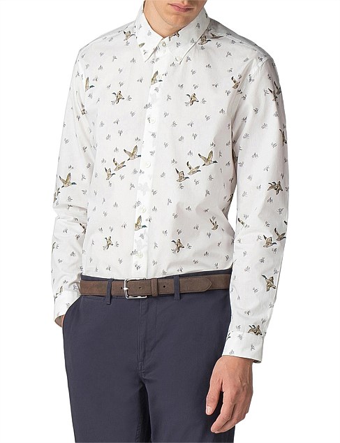 Ben Sherman Ls Duck Print Shirt Off White | David Jones