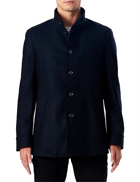 Calibre Navy Short Melton Coat | David Jones