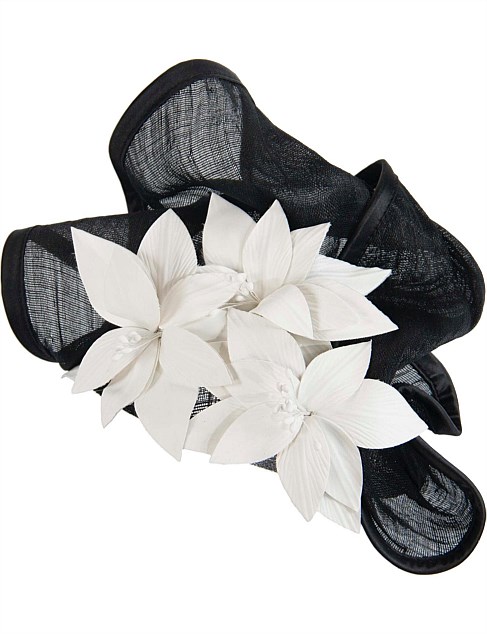Fillies Collection Twisted Black Abaca Fan With Cream Leather Flowers ...