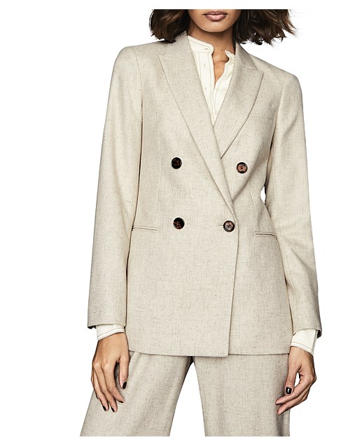 Reiss Lauren Wool Linen Blend Double Breasted Blazer | David Jones