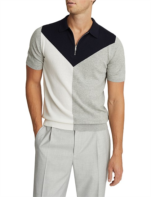 Reiss Butler Colour Block Zip Neck Polo Shirt | David Jones