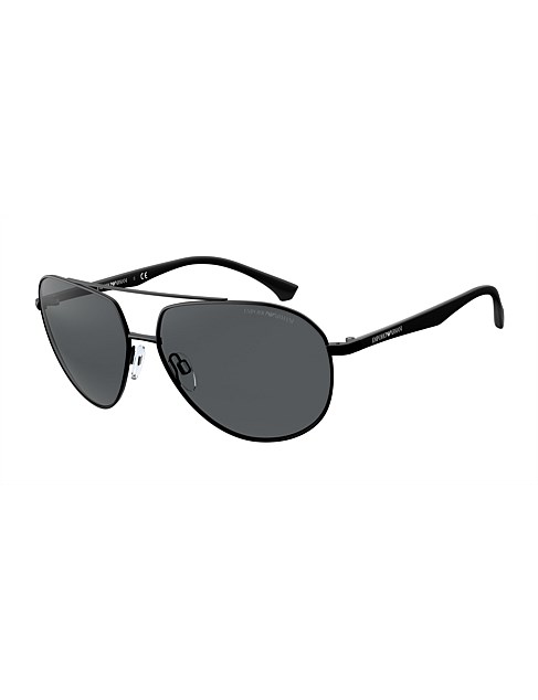 Emporio Armani Matte Black Grey Pilot Metal Sunglasses | David Jones