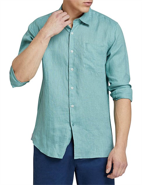 Oxford Holloway Pure Linen Shirt Green | David Jones