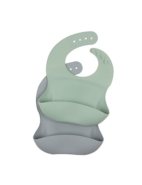 Bebe By Minihaha Sage Grey Silicone Bibs 2 Pack | David Jones