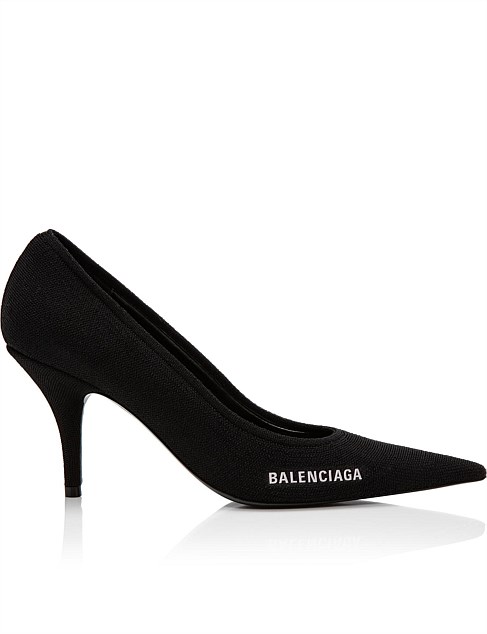 Women's Designer Heels | David Jones - Knife Pointed Black Knit Heels