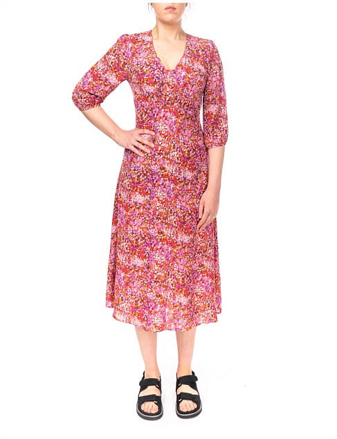 Kachel Kachel Sage Gathered Waist 3/4 Sleeve Midi Dress | David Jones