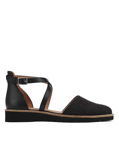 Wittner Jayko Black Leather & Canvas Round Toe Wedge | David Jones