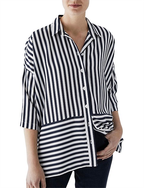 Trenery Modal Stripe Relaxed Shirt | David Jones