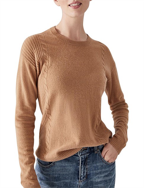 Trenery Merino Cashmere Cable Detail Knit | David Jones