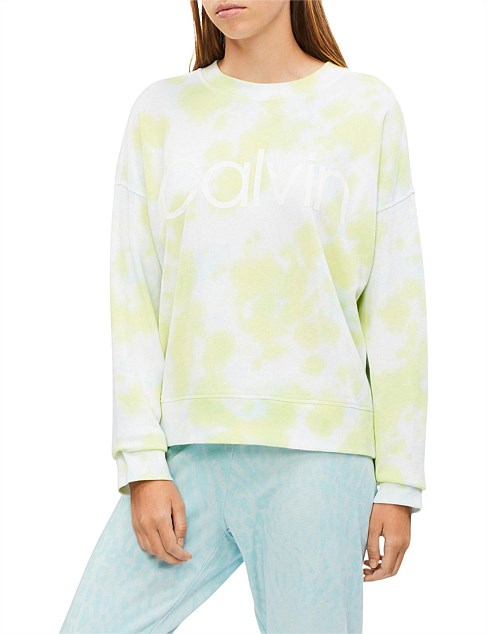 Calvin Klein Tie Dye Logo Kensington Lime Zest Crop Boxy Hoodie | David ...