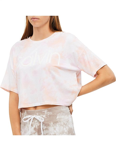 Calvin Klein Logo Tiedye Kensington Peach Kiss Drop Shoulder T-shirt ...