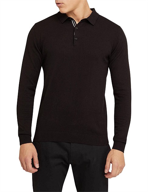 Oxford Reiss Long Sleeve Knitted Polo Black | David Jones