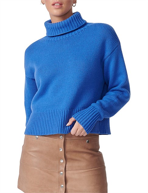 Ena Pelly Cropped Blue Roll Neck Knit | David Jones