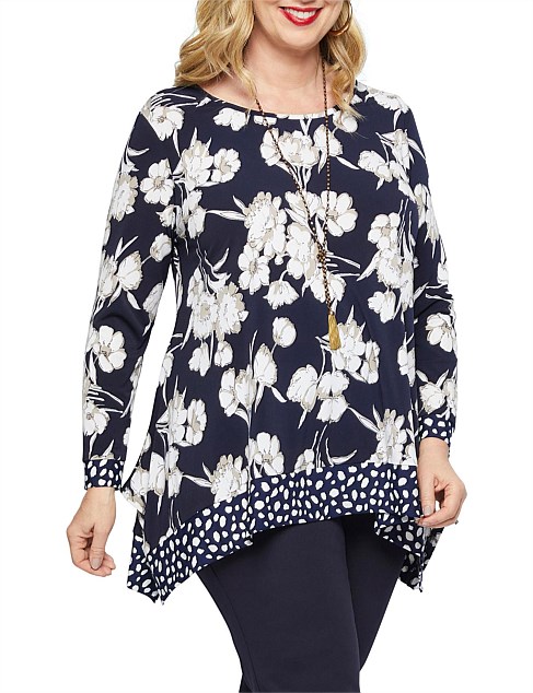 Swish Round Neck Drop Hem Top | David Jones