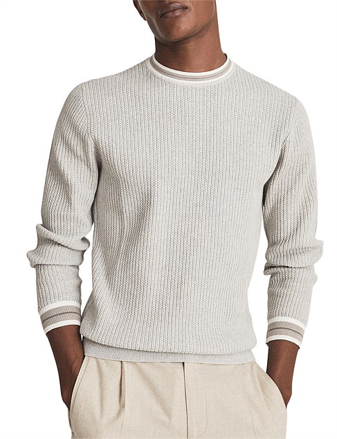 Reiss Cameron Tipped Crew Neck Jumper | David Jones