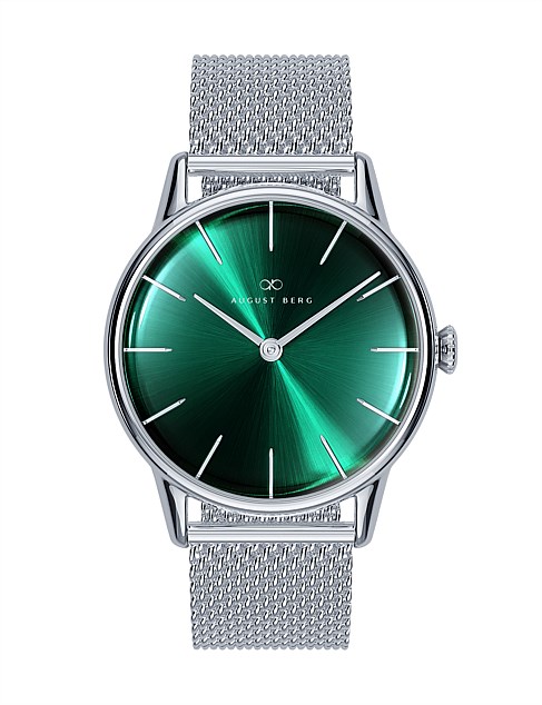 August Berg Serenity 32mm Green Silver Mesh Watch | David Jones