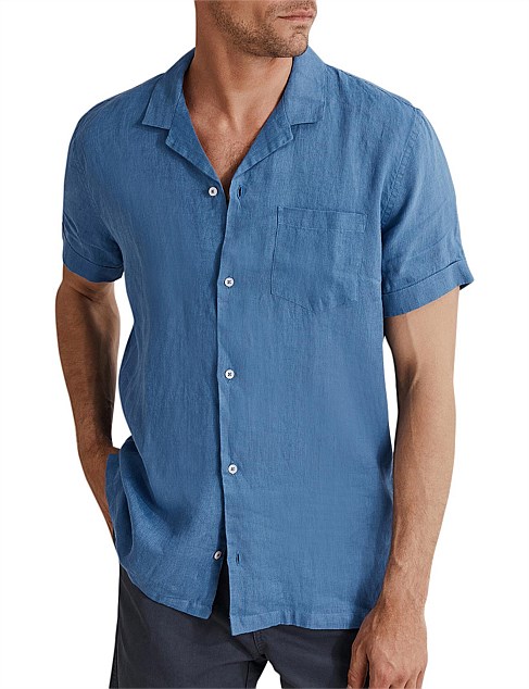 Country Road Short Sleeve Regular Revere Linen Shirt | David Jones