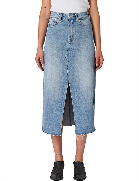 Neuw Denim Harry Midi Split Detroit Blue Denim Skirt | David Jones
