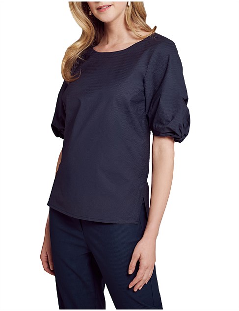 Blue Illusion Puff Sleeve Shell Top | David Jones