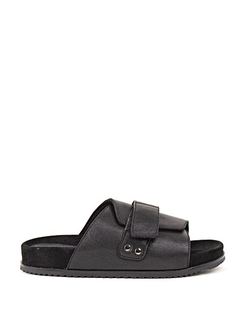 Edward Meller Kala Velcro Strap Slide On Footbed Black | David Jones