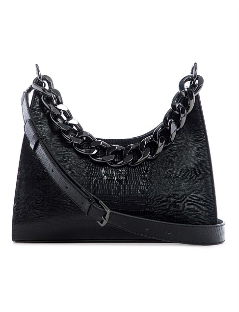 Guess Tullia Black Lizard Emboss Hobo Bag | David Jones