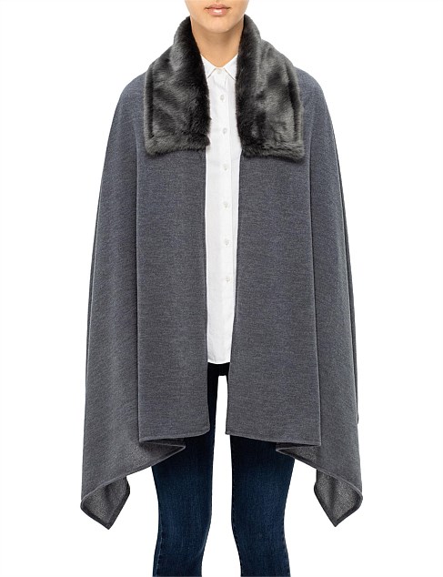 Milana Grey Ruana With Faux Fur Collar | David Jones