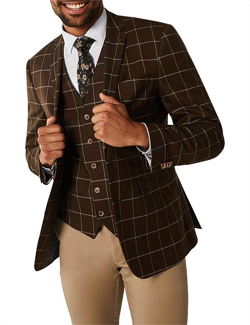 Politix Slim Stretch Window Pane Check Tailored Blazer | David Jones