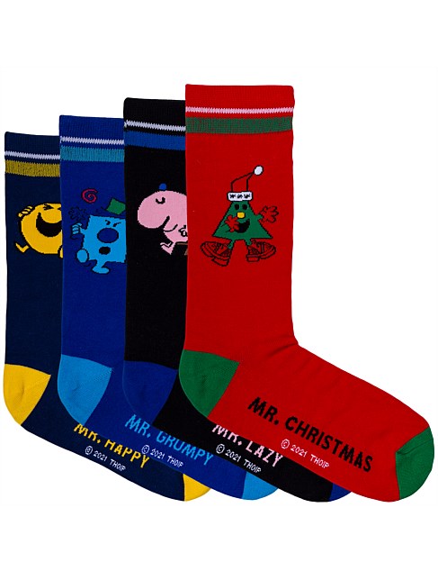Mitch Dowd Mr Men Holiday Moods 4pk Men's Socks | David Jones