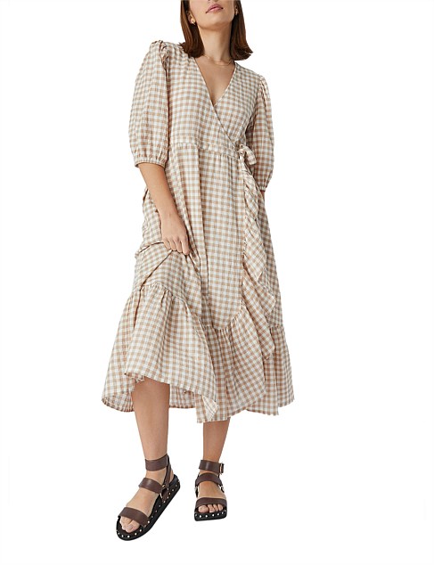 Ceres Life Ruffle Wrap Dress In Organic Cotton Gingham | David Jones