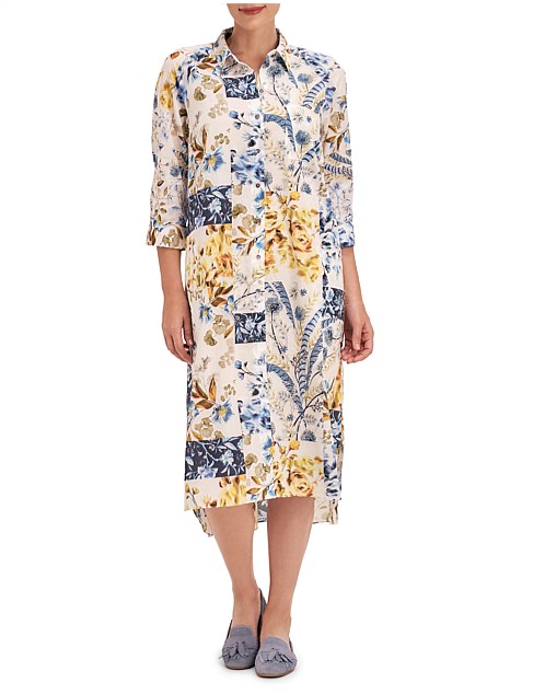 Blue Illusion Cotton Shirt Dress | David Jones