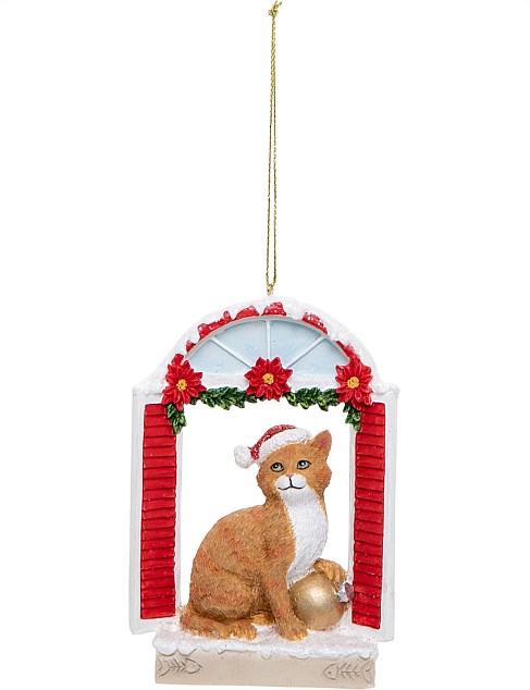 Kurt Adler Ginger Cat In Window Resin Ornament | David Jones