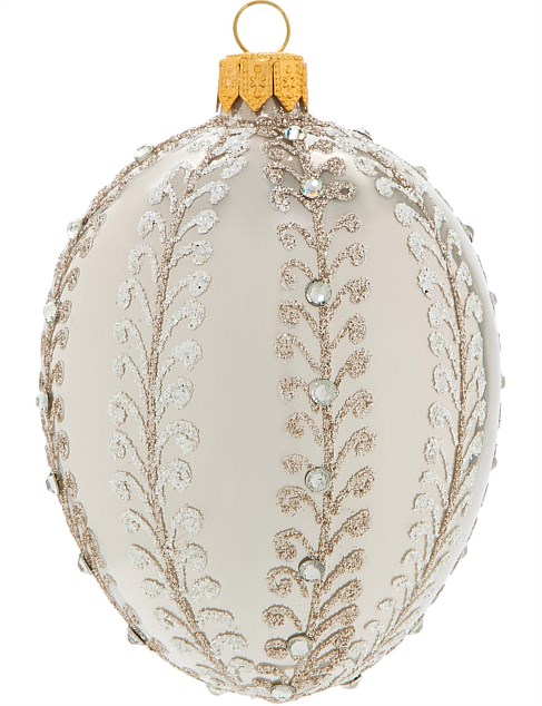 David Jones Cream Faberge Egg Lateral Scrolls European Glass Bauble ...