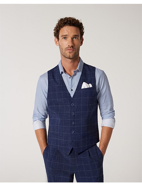 Politix 5 Button Windowpane Check Tailored Vest | David Jones