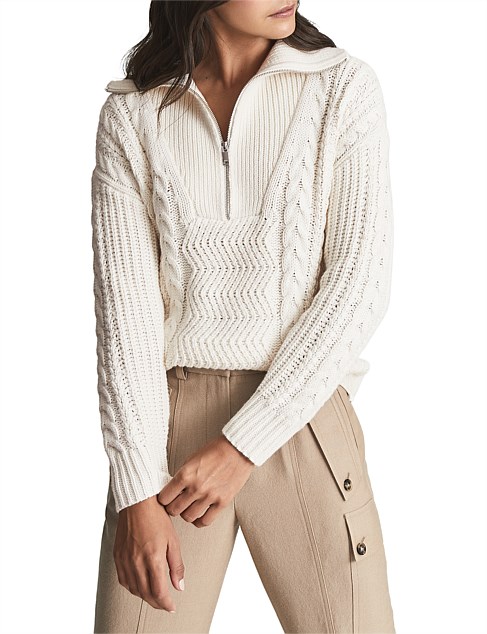 Reiss Alexis Cable Knit Zip Neck Jumper | David Jones