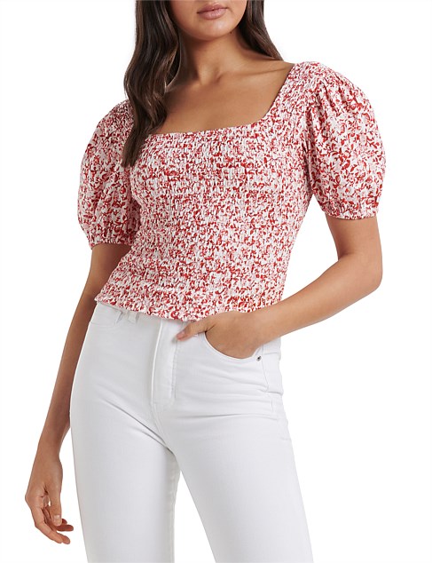 Forever New Imogen Printed Shirred Top | David Jones
