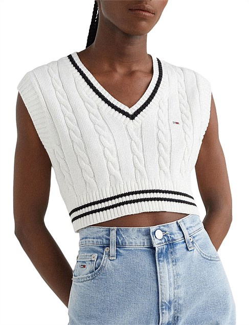 Tommy Jeans Super Crop Cable Vest | David Jones