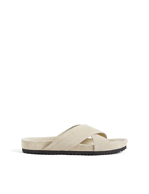 French Connection Reid Leather Cross Over Slide | David Jones