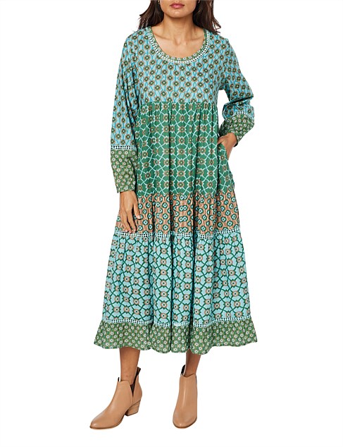 Adrift Sabre Long Sleeve Cotton Voile Midi Dress | David Jones