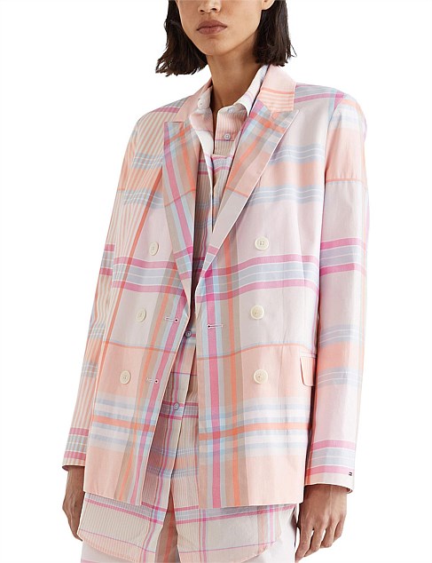Tommy Hilfiger Cotton Madras Check Double Breasted Blazer | David Jones