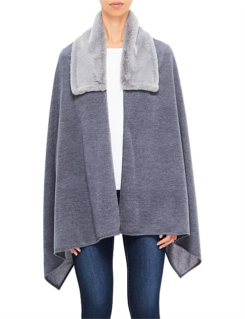 Milana Jersey Ruana With Faux Fur Collar | David Jones