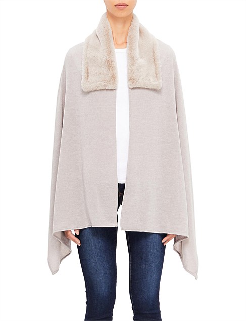 Milana Jersey Ruana With Faux Fur Collar | David Jones
