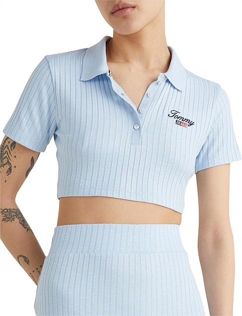 Tommy Jeans Tjw Super Crop Rwb Script Polo Top | David Jones