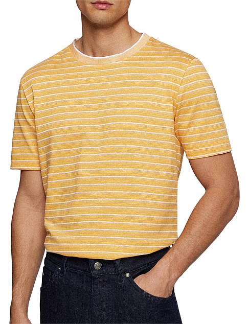 Boss Horizontal-stripe T-shirt In A Cotton-linen Blend | David Jones