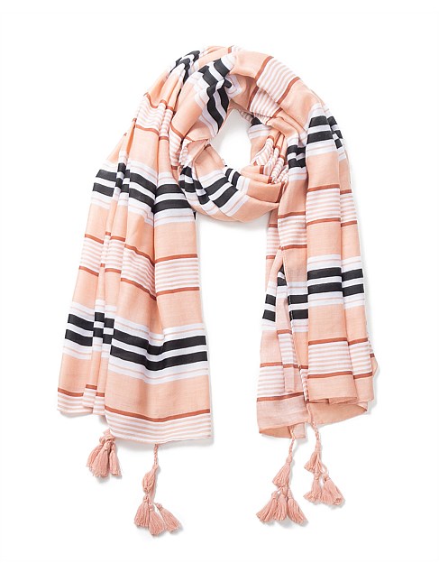 Gregory Ladner Horizontal Stripe Scarf With Tassles | David Jones